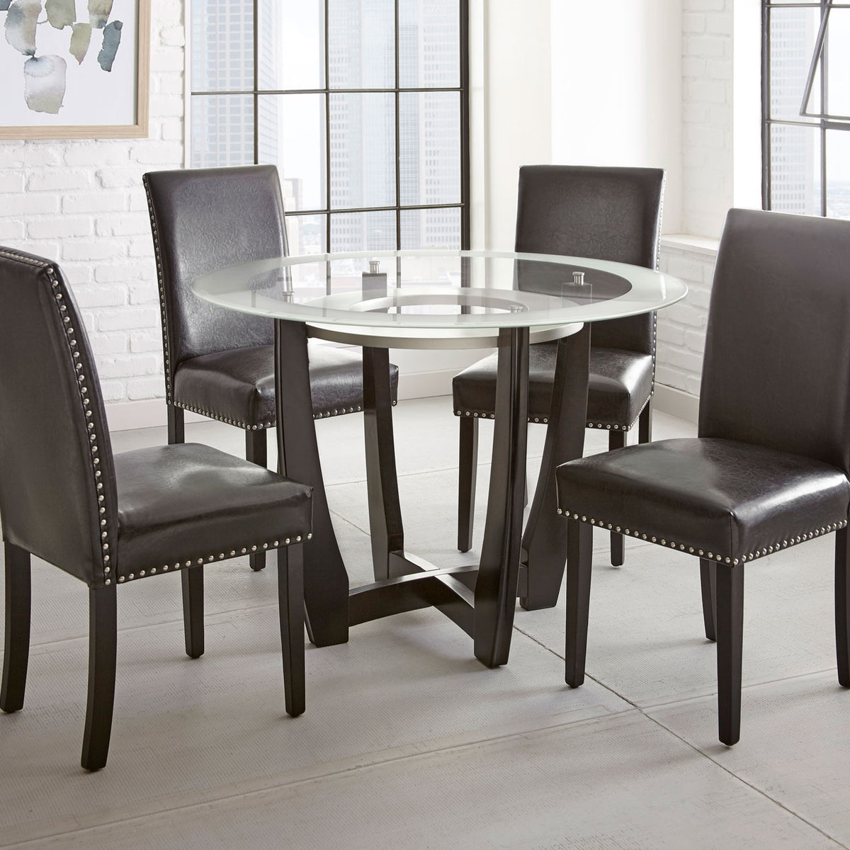 Verano 5 Piece Set(Glass Top Table & 4 Black Side Chairs) – Luna Furniture