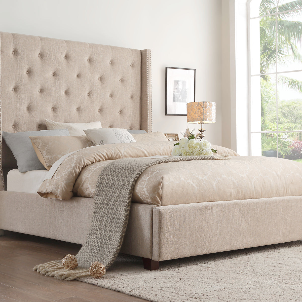 queen tufted platform bed