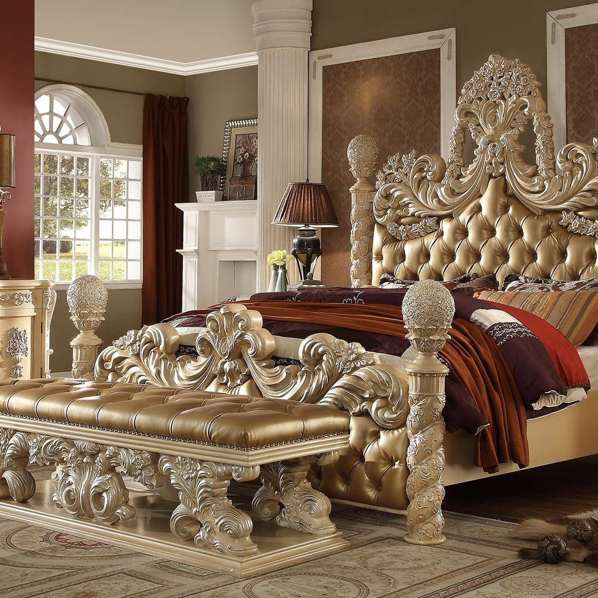 HD-7266 Bisque/Silver Highlighting 4-Piece Bedroom Set – Luna Furniture
