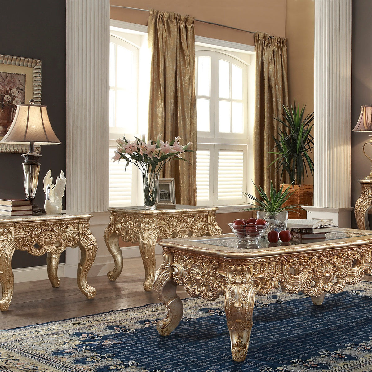 Homey Design HD-998G Marbled Metallic Gold 3-Piece Coffee Table Set ...