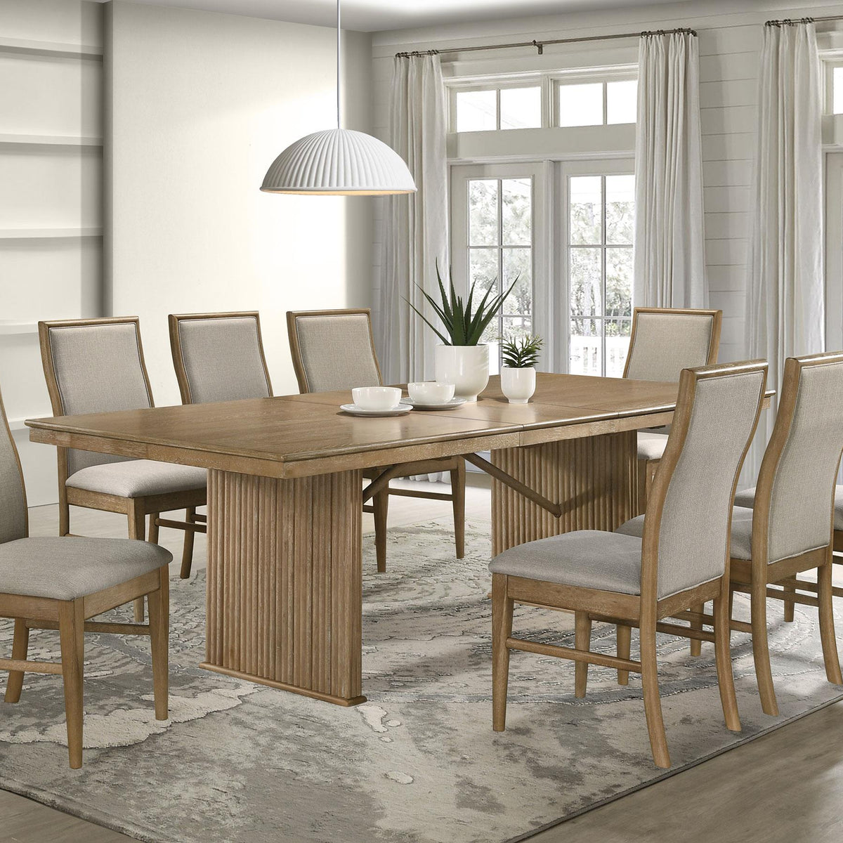 Adina Distressed Light Brown 9-Piece Extension Leaf Dining Set – Luna ...
