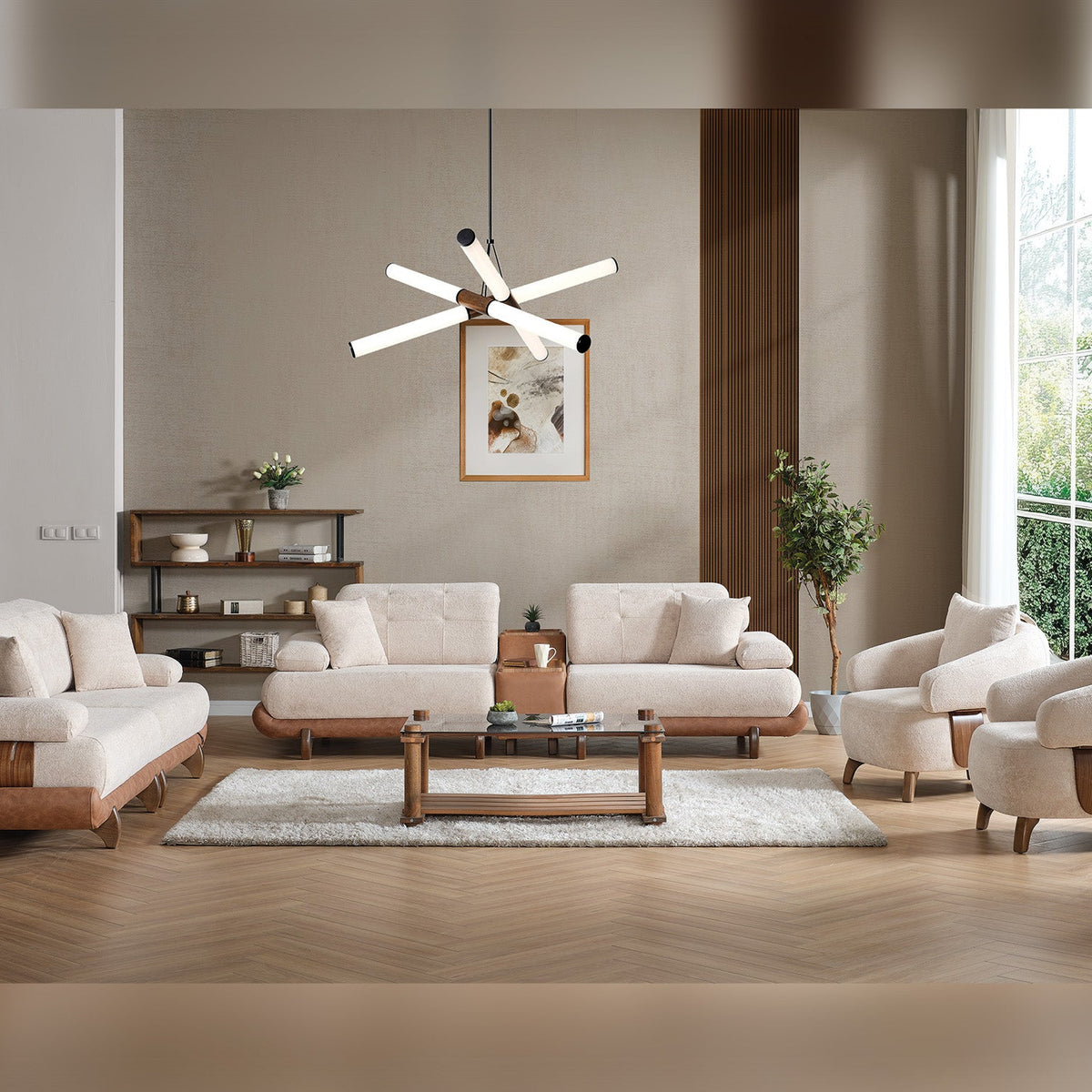 Alexa 4-pieces (Sofa & Module Sofa & 2 Chair) Livingroom Set in Cream ...