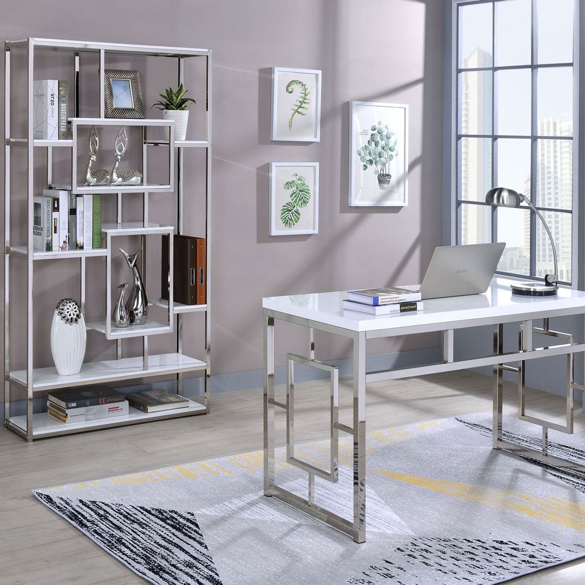 Alize 2-Piece Desk Set, White(Desk & Bookcase) – Luna Furniture