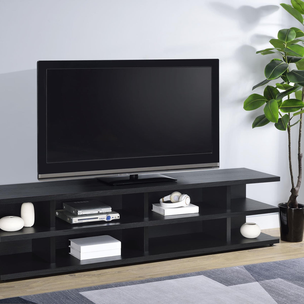 Cartmill Black 2-Tier TV Stand Media Console – Luna Furniture