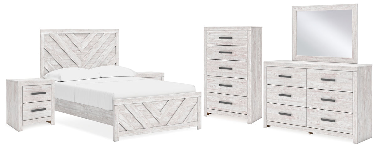Cayboni Full Panel Bed with Mirrored Dresser, Chest and 2 Nightstands ...