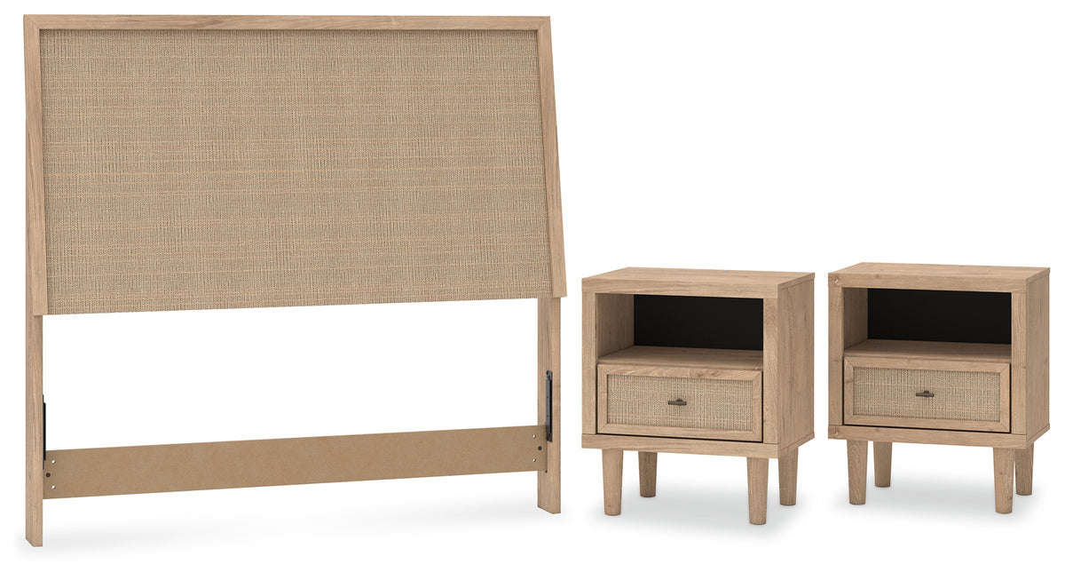 Cielden Full Upholstered Panel Bed with 2 Nightstands in Two-tone ...