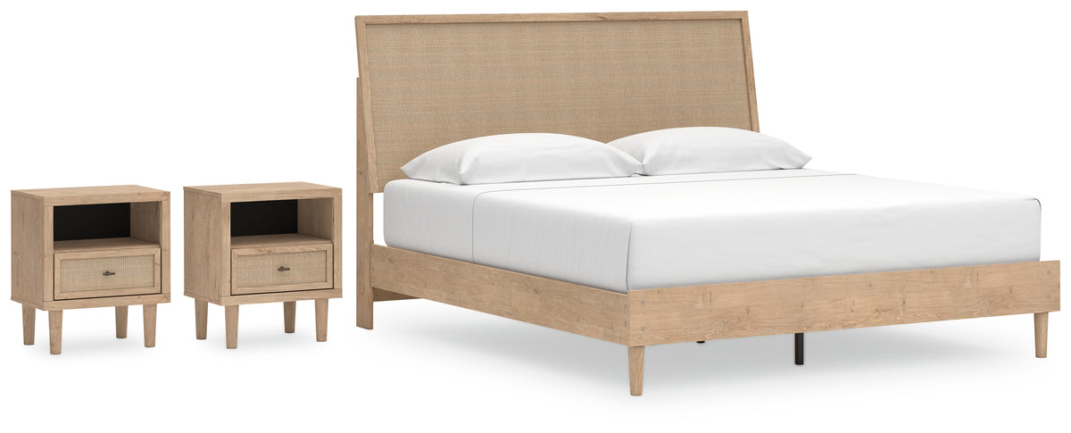 Cielden King Panel Bed with 2 Nightstands in Two-tone – Luna Furniture