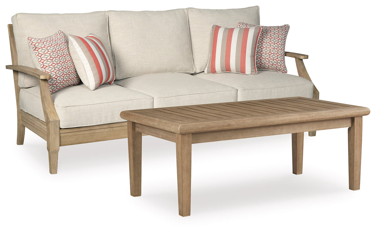 Clare View Outdoor Sofa with Coffee Table in Beige – Luna Furniture