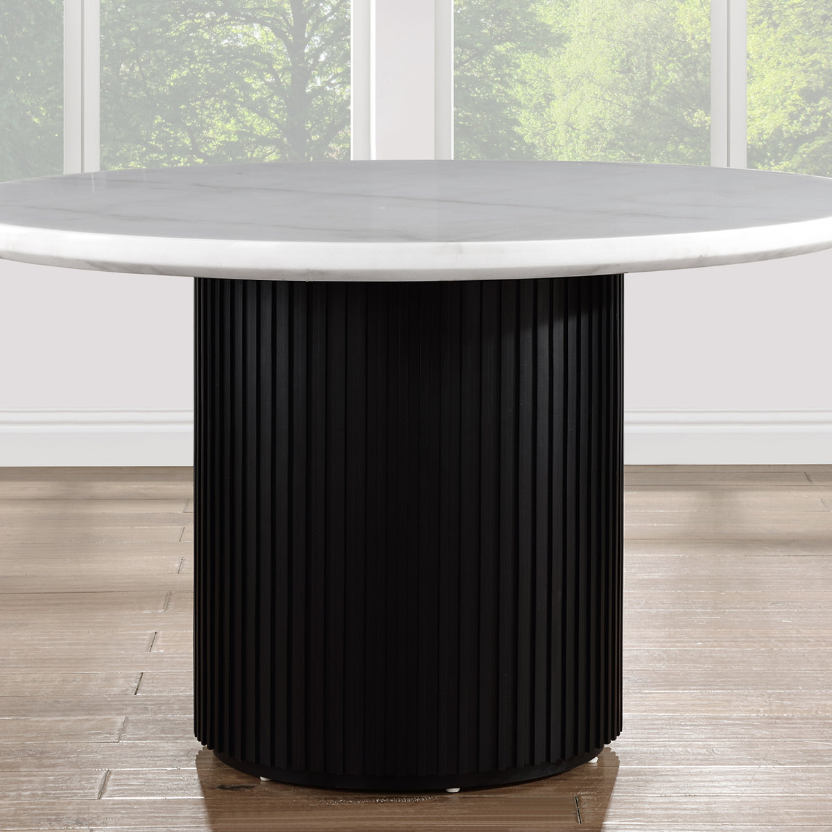 Colvin 52″ Round White Marble Dining Table, Black Finish – Luna Furniture