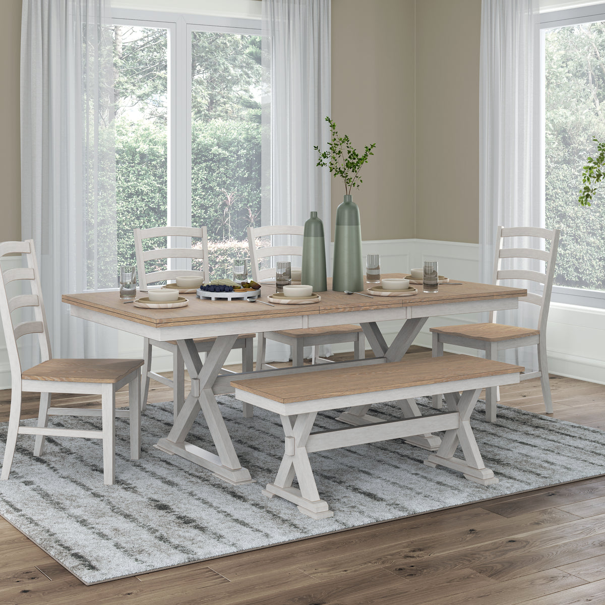 Ashley Purlaney Two Tone Extension Dining Table, 4 Chairs and Bench ...