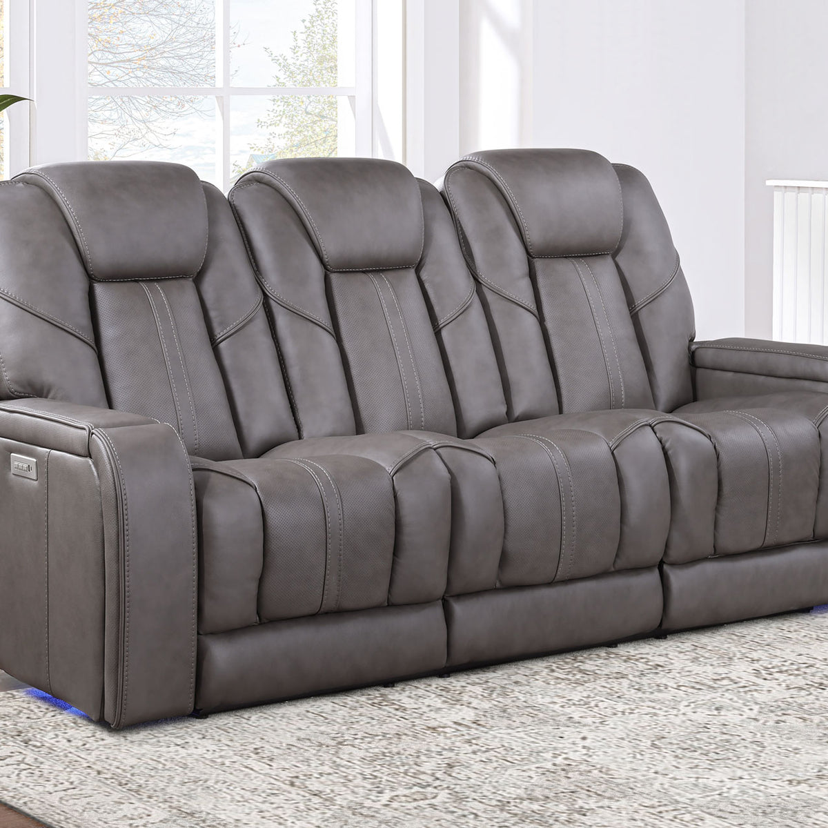 Daniel Triple Power Home Theater Leather Reclining Sofa with Drop-Down ...