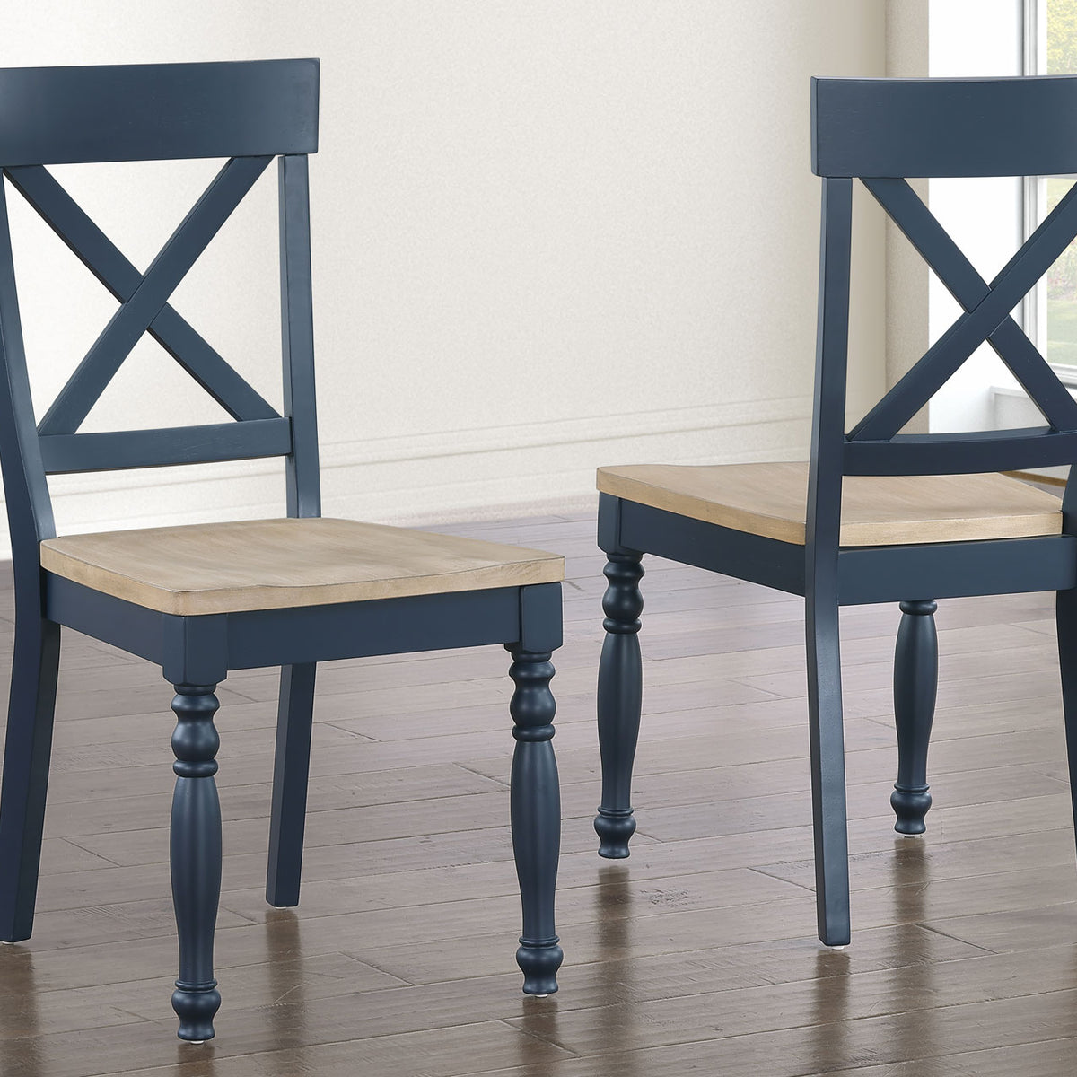 Darcy Solid Wood Side Chair, Midnight Blue and Natural Finish, Set of ...