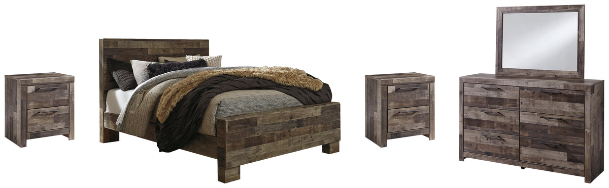 Derekson Queen Panel Bed with Mirrored Dresser and 2 Nightstands in Mu ...