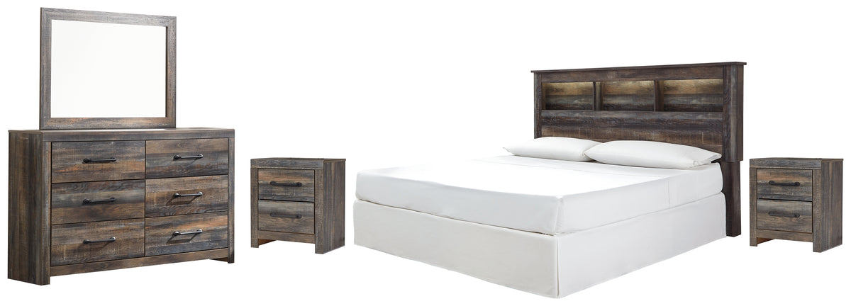 Drystan King/California King Bookcase Headboard Bed with Mirrored Dres ...