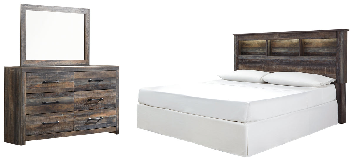 Drystan King/California King Bookcase Headboard Bed with Mirrored Dres ...