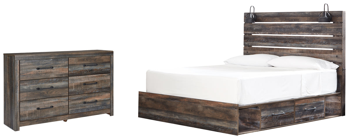 Drystan King Panel Bed with 2 Storage Drawers with Dresser in Multi ...