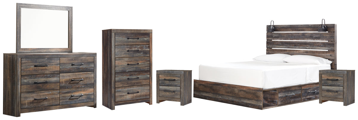 Drystan King Panel Bed with 2 Storage Drawers with Mirrored Dresser, C ...