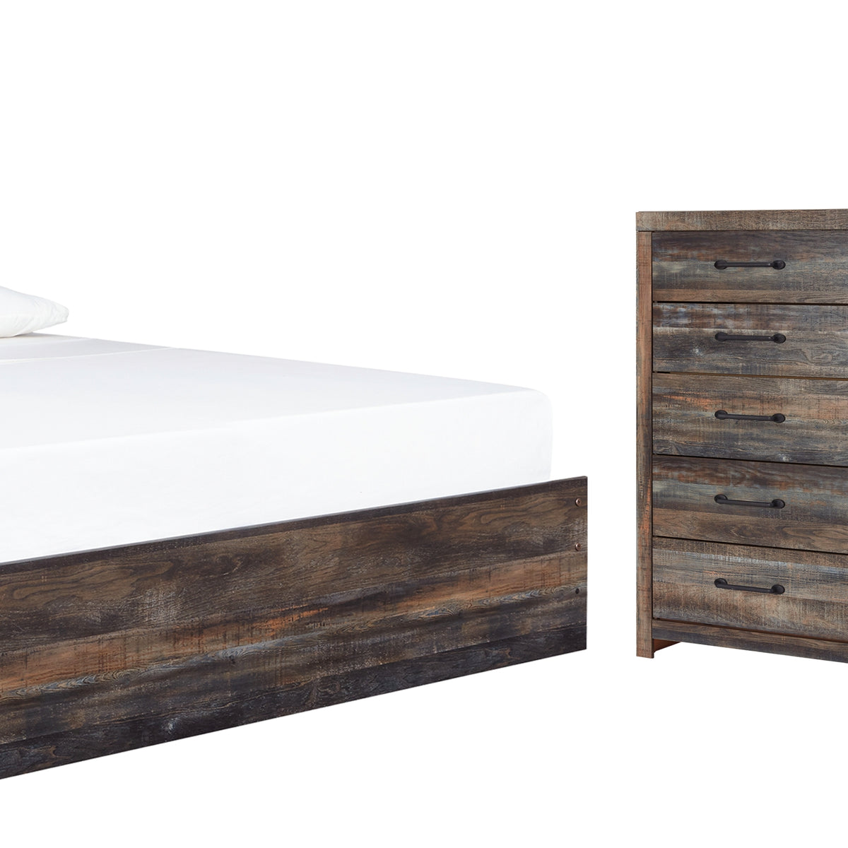 Drystan King Panel Bookcase Bed with Mirrored Dresser and Chest in Mul ...