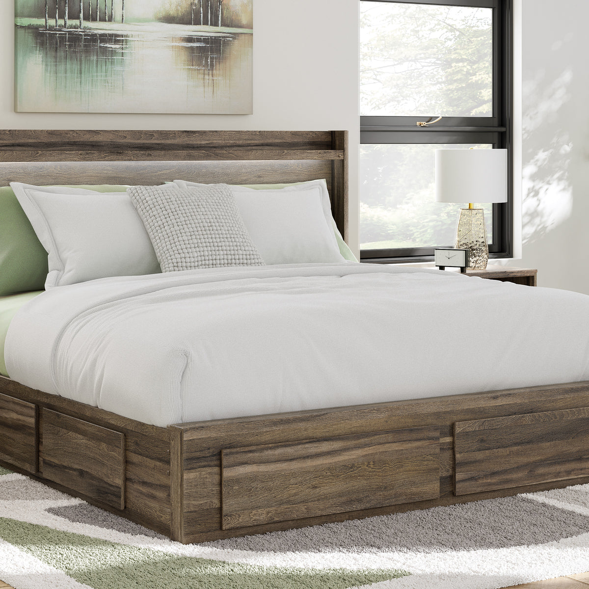 Elbrim Brown King Panel Storage Bed – Luna Furniture