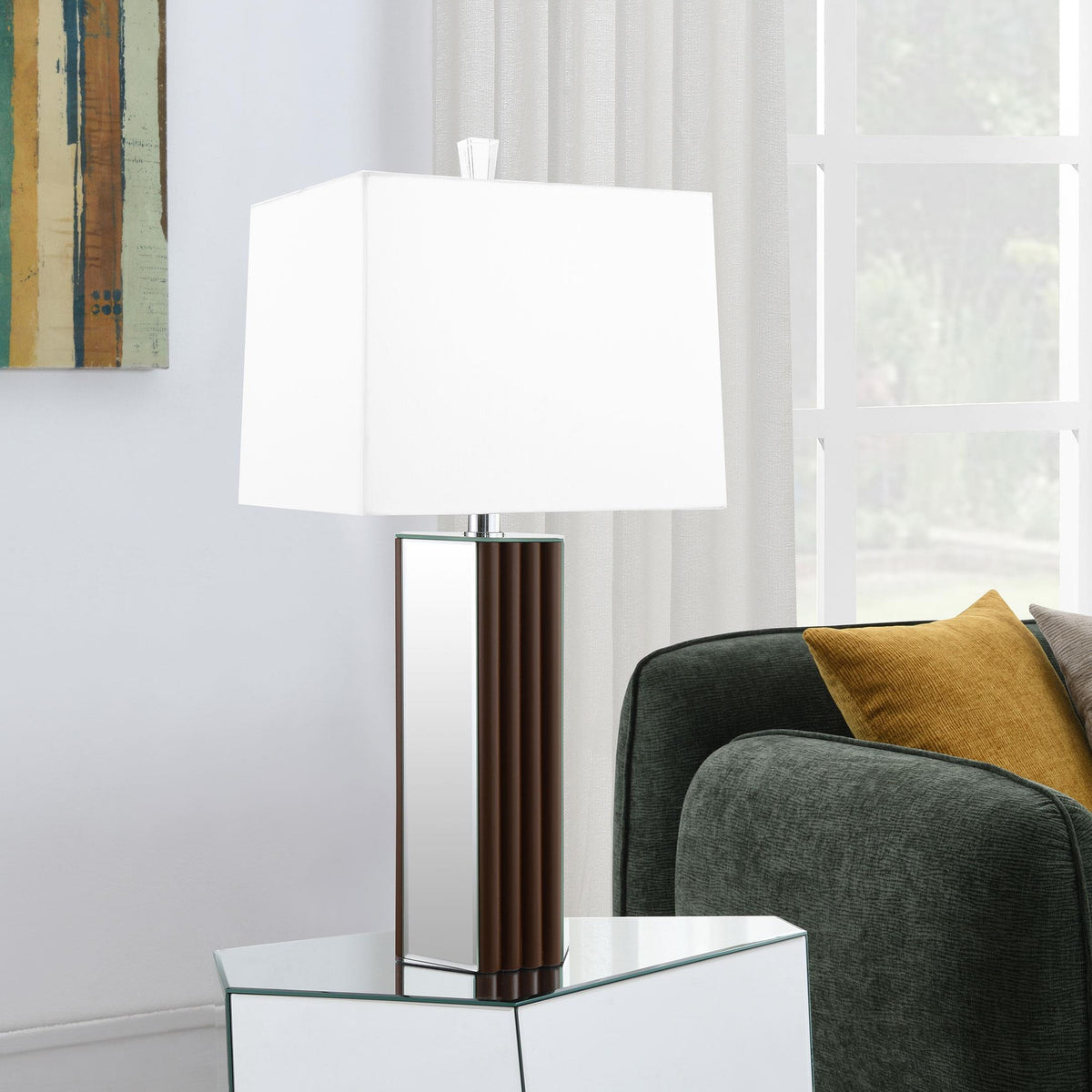 Elena Brown 30-inch Square Tapered Mirrored Table Lamp – Luna Furniture