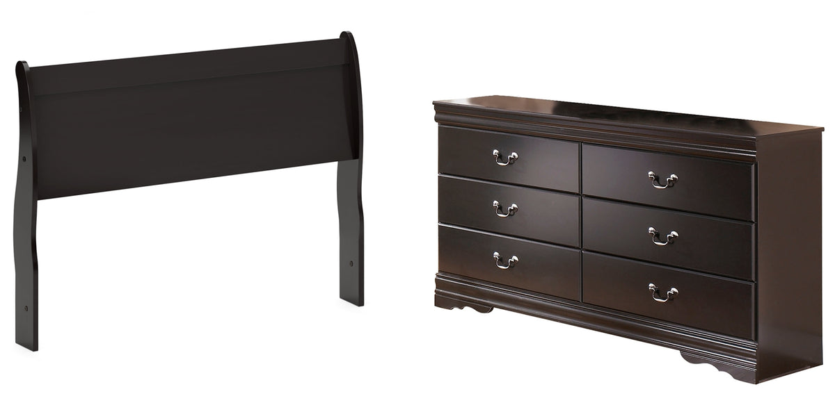 Ashley Huey Vineyard Queen Sleigh Headboard Bed with Dresser in Black ...
