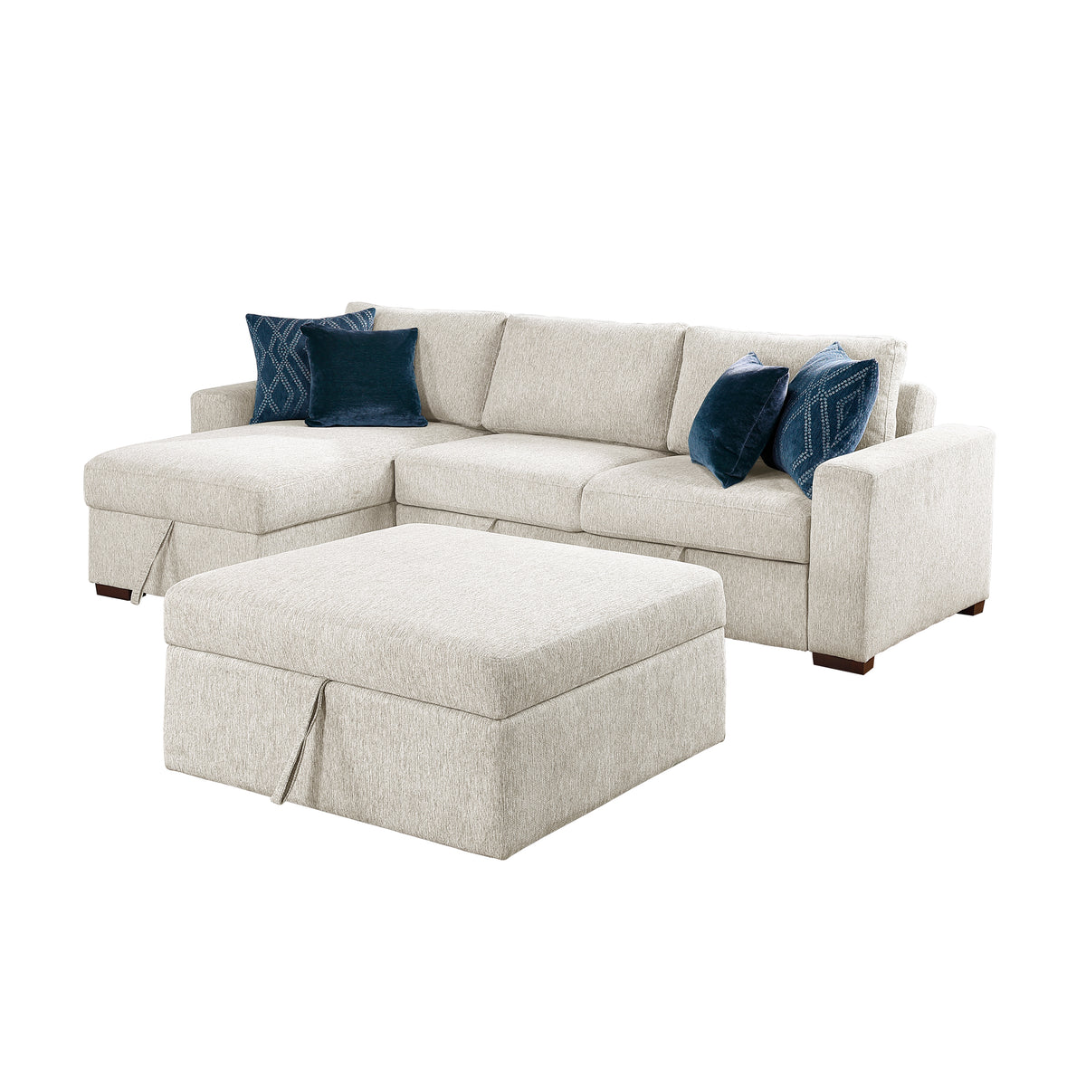 Isla Beige 3-Piece Sectional with Reversible Chaise, Pull-out Bed, Hid ...
