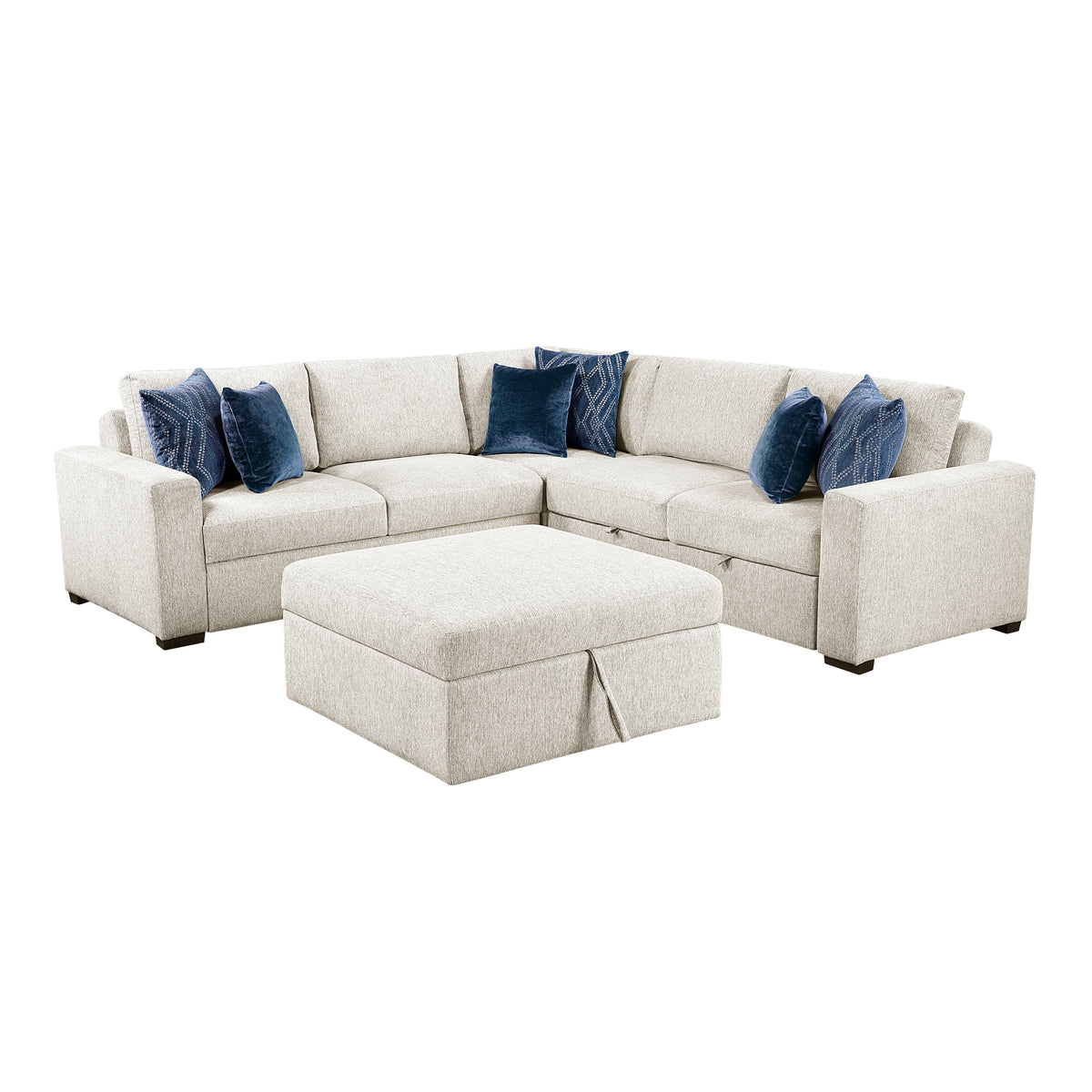 Isla Beige 5-Piece Sectional with Pull-out Bed and Ottoman – Luna Furniture