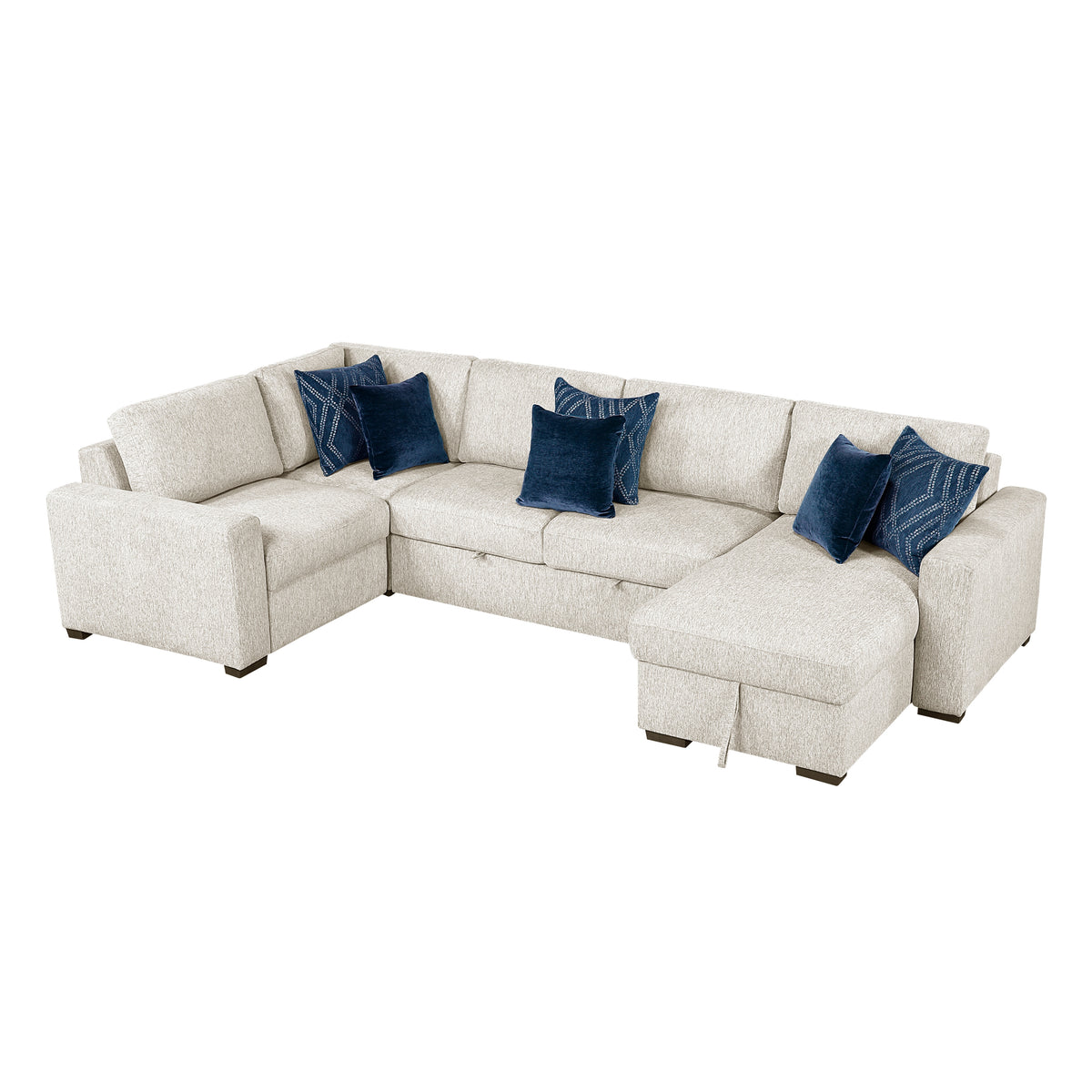 Isla Beige 5-Piece Sectional with Reversible Chaise, Pull-out Bed and ...