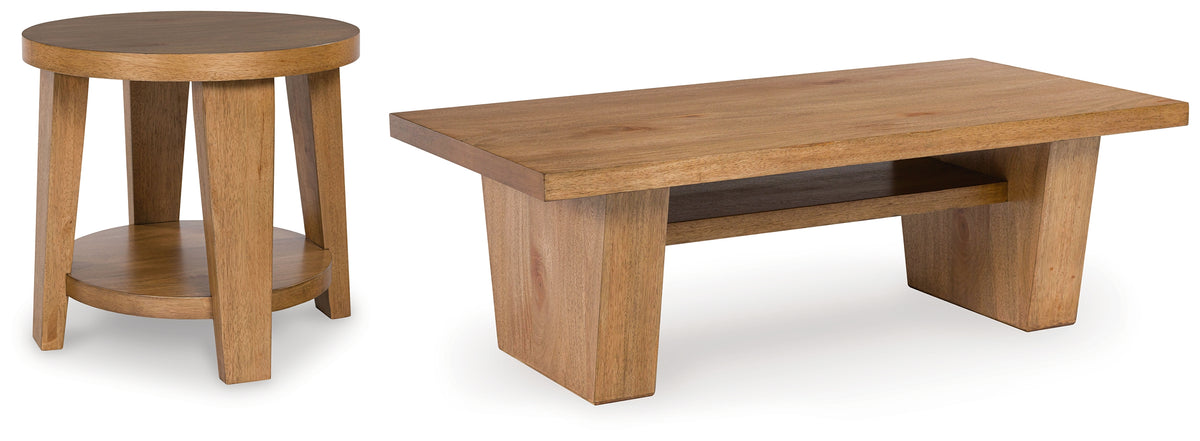 Kristiland Coffee Table with 1 End Table in Light Brown – Luna Furniture