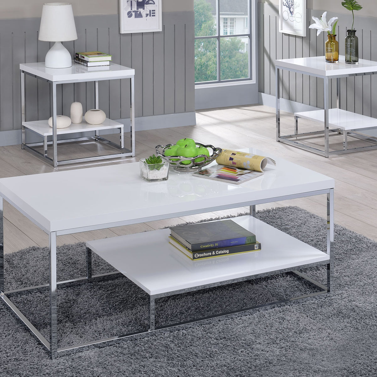 Lucia White 3-Piece Set(Cocktail & 2 End Tables) – Luna Furniture
