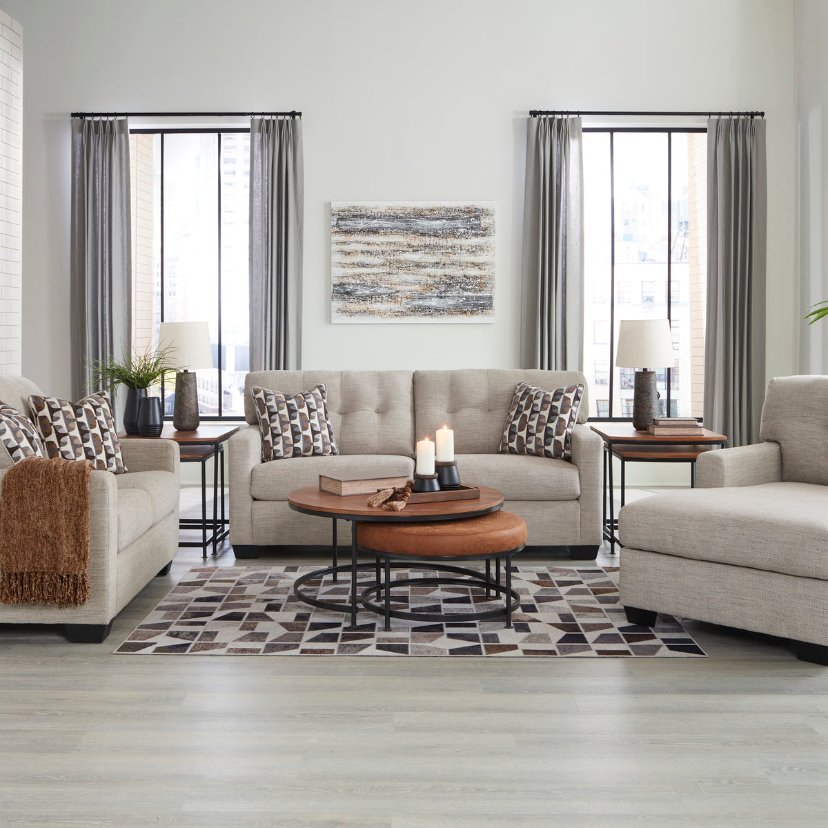 Mahoney Pebble Living Room Set – Luna Furniture