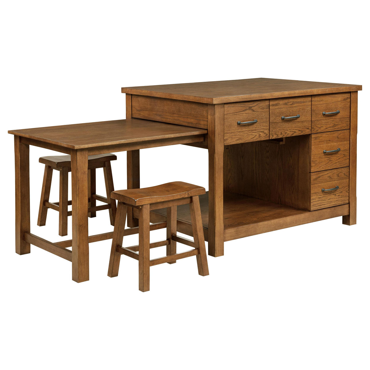 Mayfair Dark Oak 3-Piece Kitchen Island with Extension Table – Luna ...