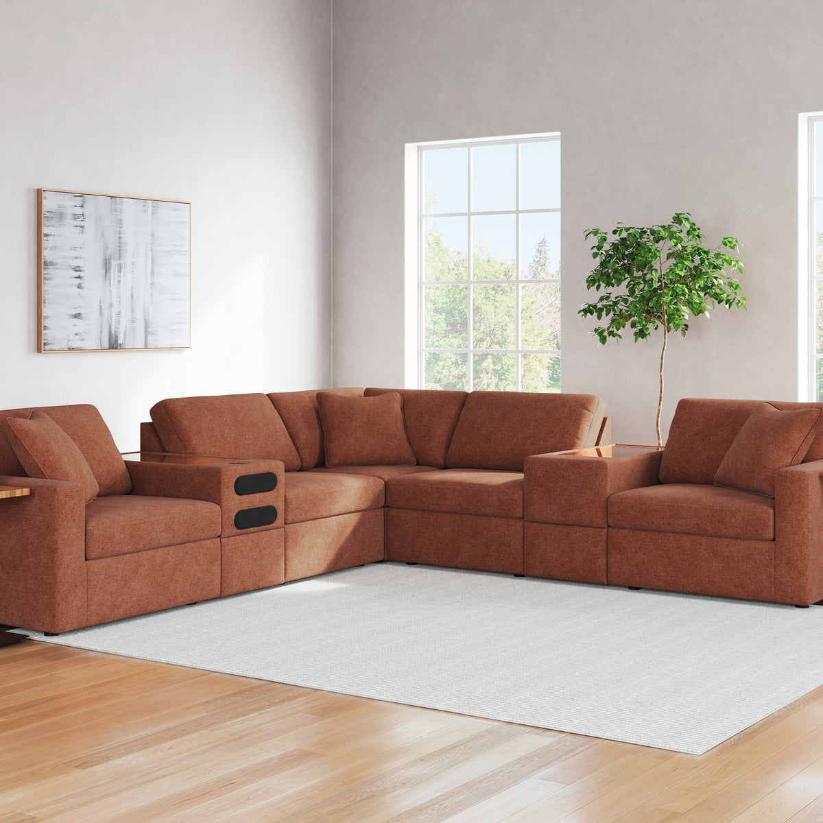 Modmax Spice 7-Piece Balanced Sectional with Audio and Storage Console ...