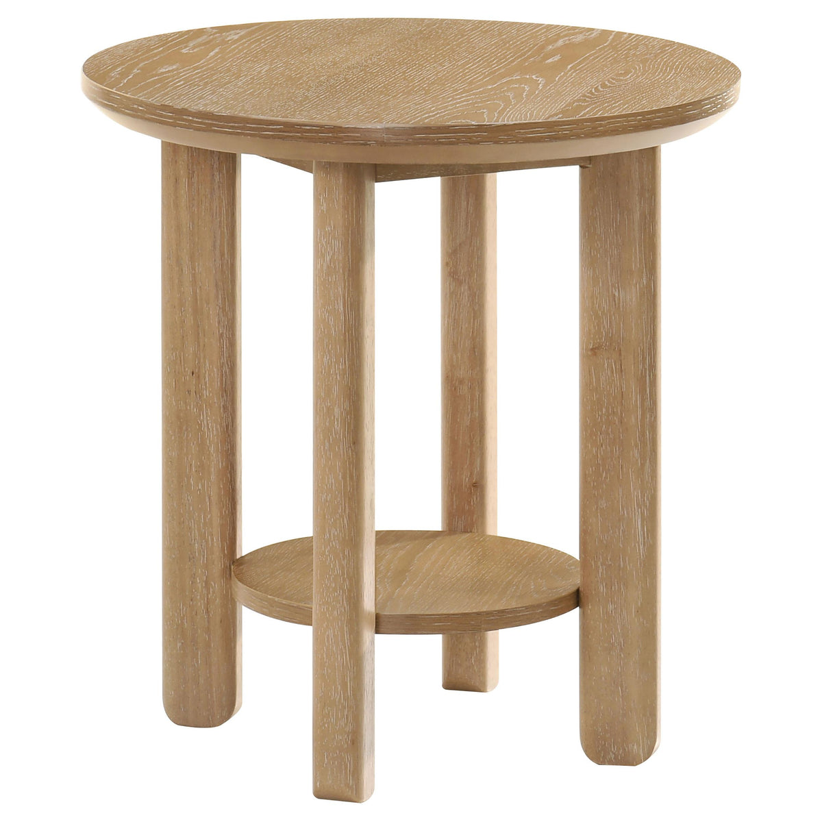 Ottowa Light Oak Round Wood Side End Table with Shelf – Luna Furniture