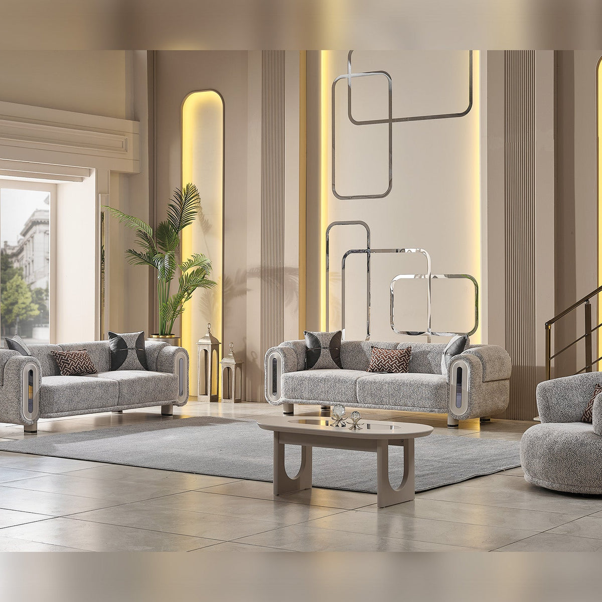 Furnia Parma 3-pieces (Sofa & Loveseat & Chair) Livingroom Set in Light ...