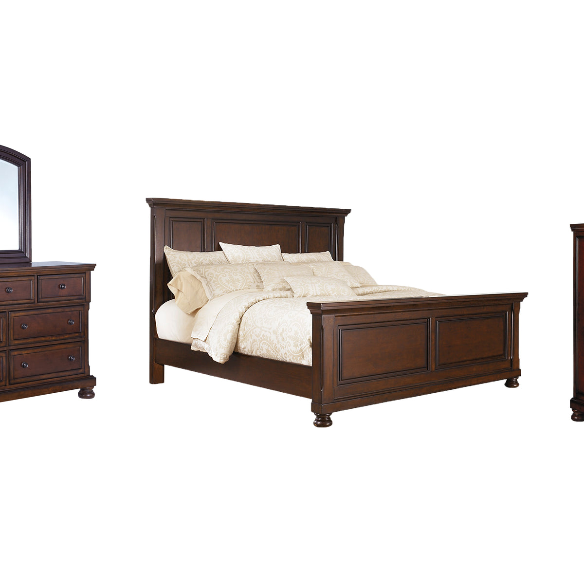 Porter King Panel Bed with Mirrored Dresser and Chest in Rustic Brown ...