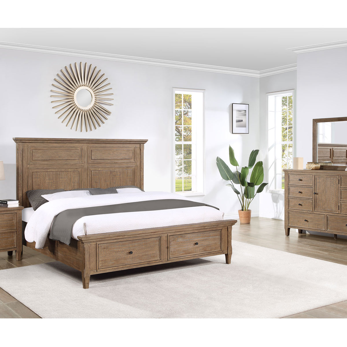 Riverdale Driftwood Storage Platform Bedroom Set – Luna Furniture