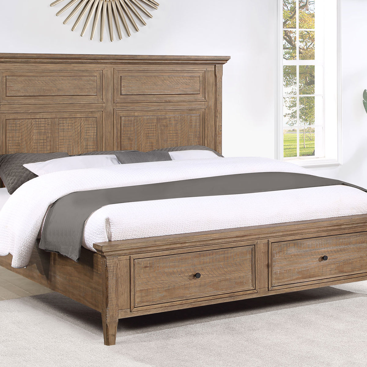 Riverdale Driftwood King Storage Platform Bed – Luna Furniture