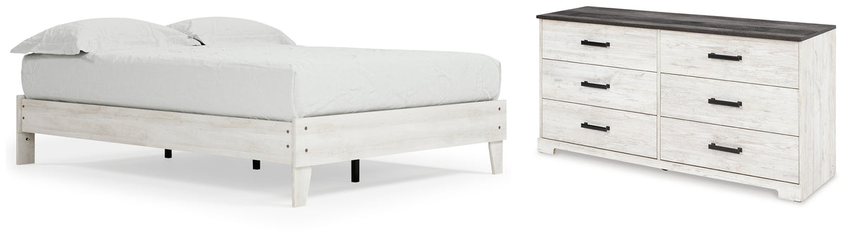 Shawburn Queen Platform Bed with Dresser in Whitewash – Luna Furniture