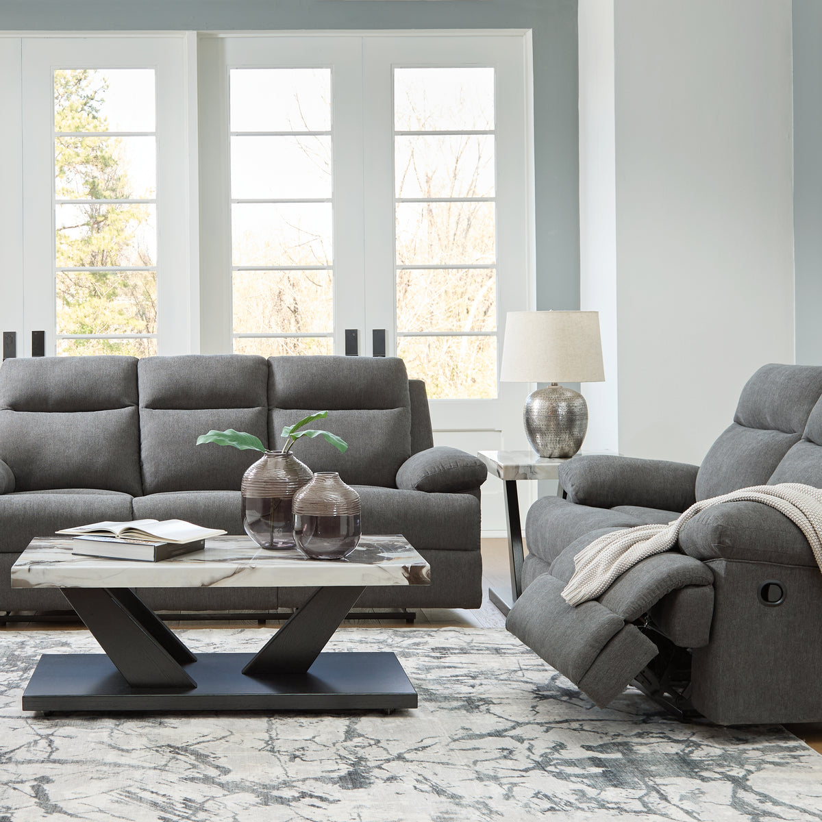 Side-Swipe Charcoal Reclining Living Room Set – Luna Furniture