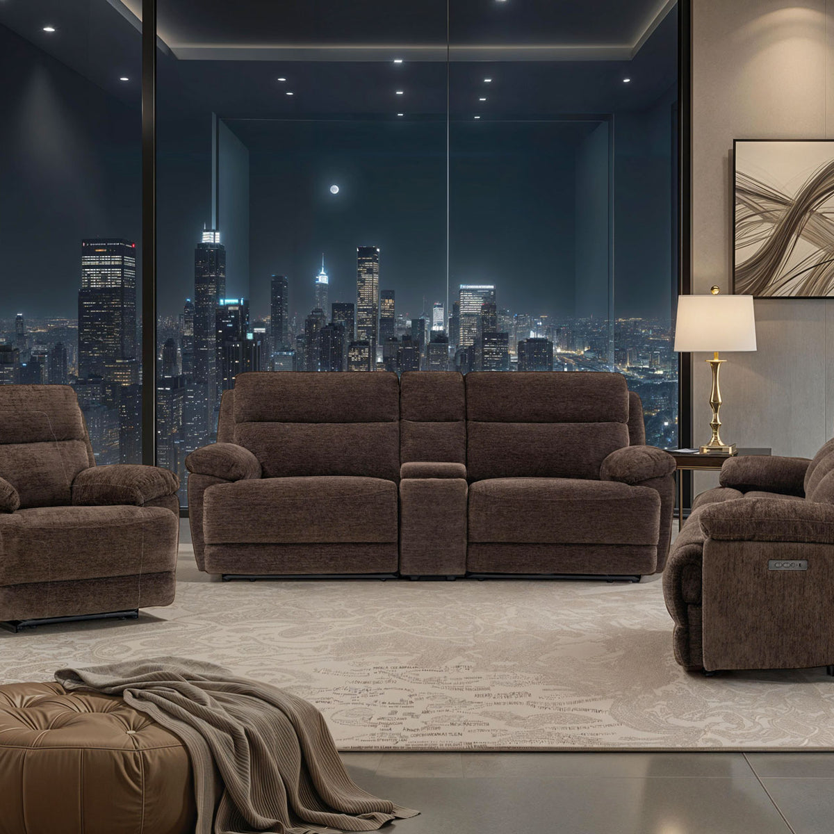 Gatlin 3-Piece Dual-Power Reclining Set, Brown Fabric – Sofa, Loveseat ...