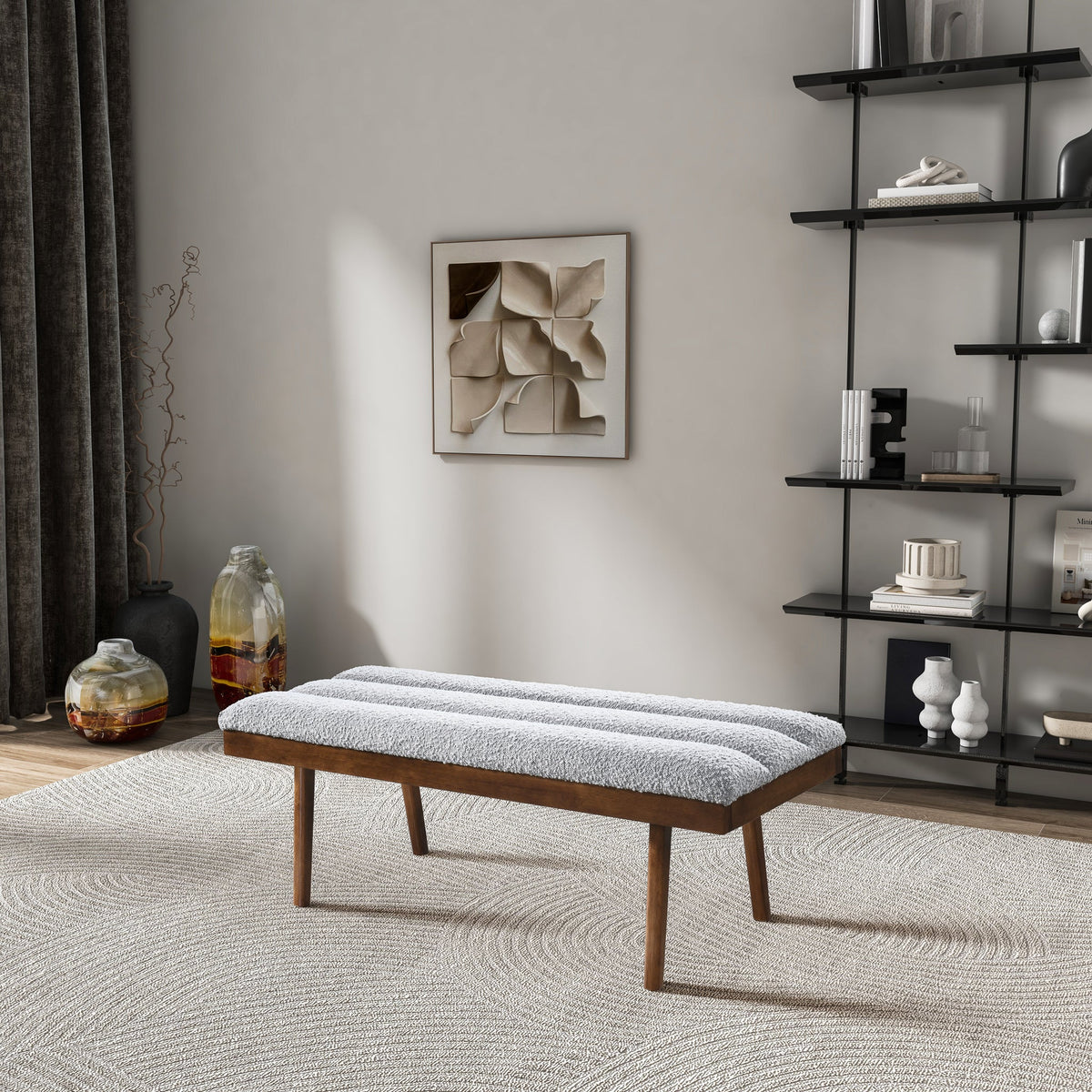 Troni Light Gray Boucle Bench – Luna Furniture