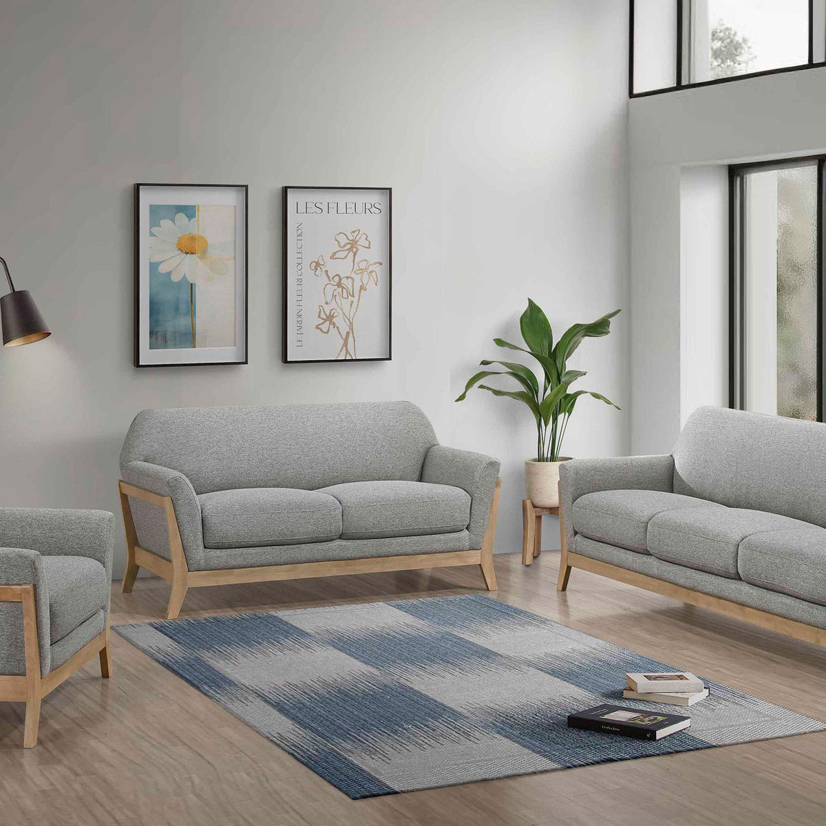 Vaughn Gray 3-Piece Fabric Upholstered Flared Arm Living Room Set ...
