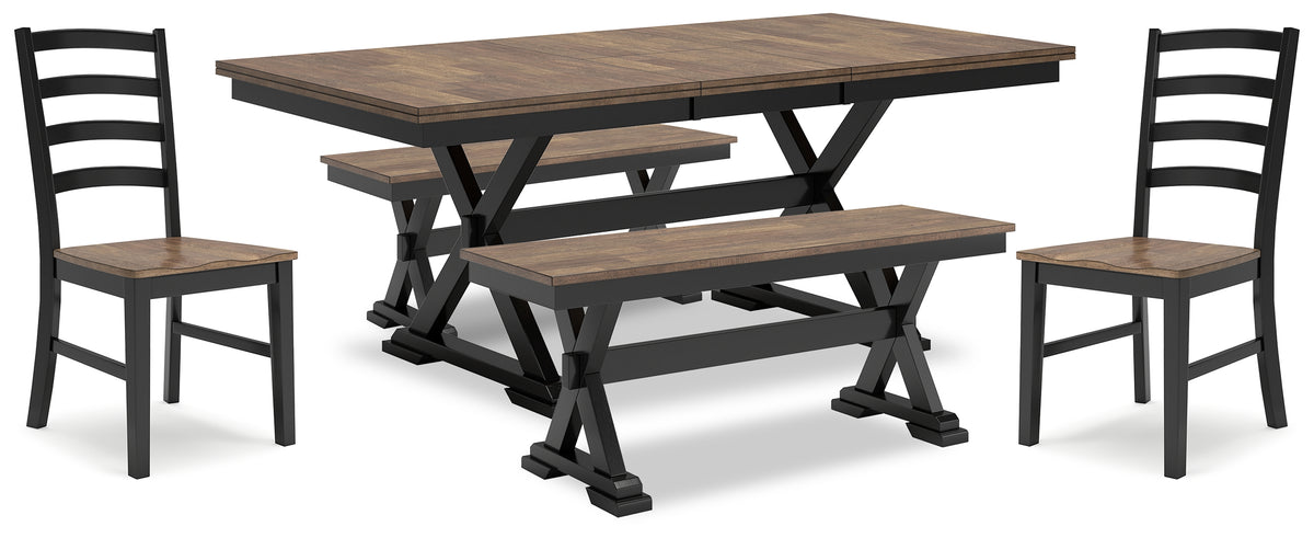 Wildenauer Dining Table, 2 Chairs and 2 Benches – Luna Furniture