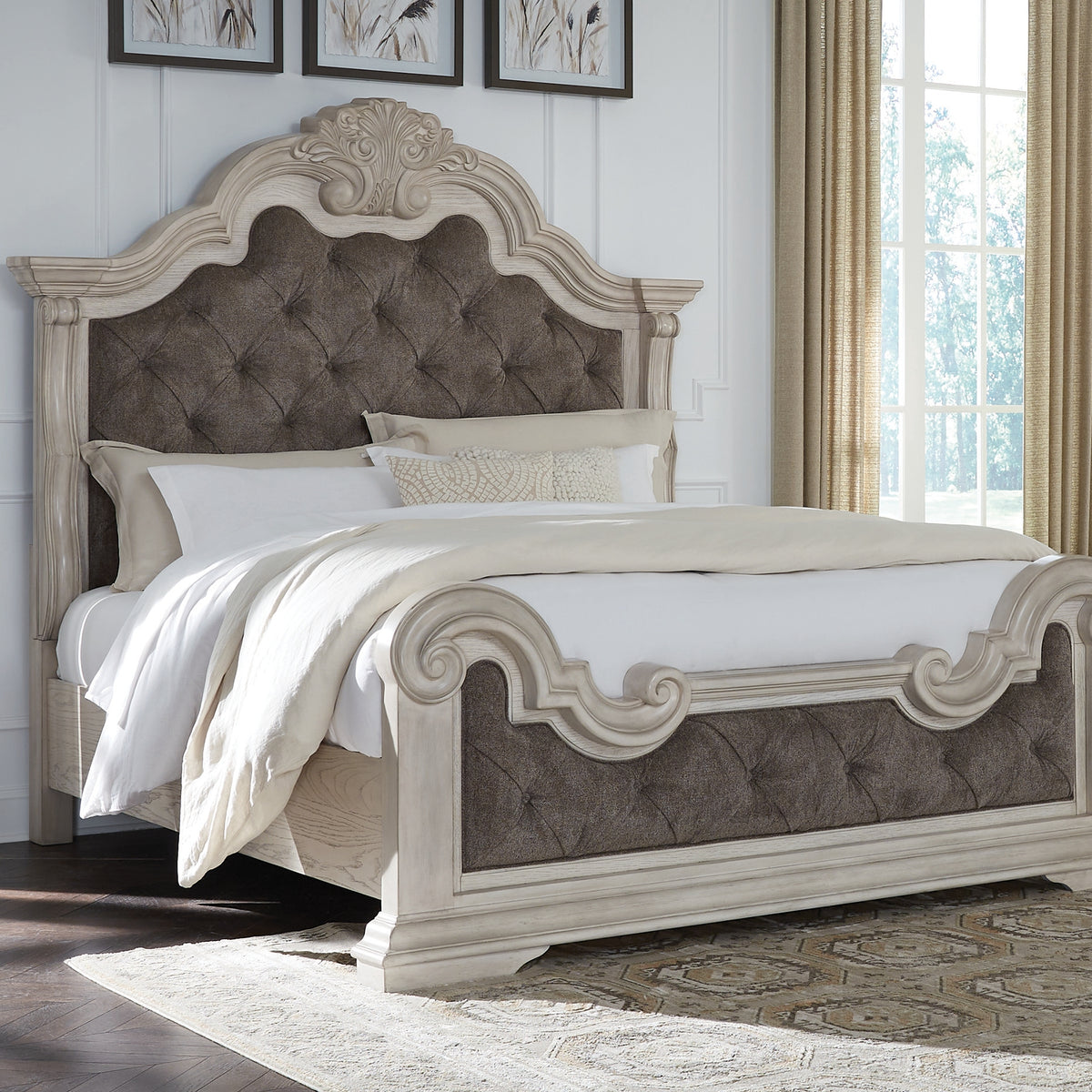 Ashley Bruchandi Antique White California King Upholstered Panel Bed ...