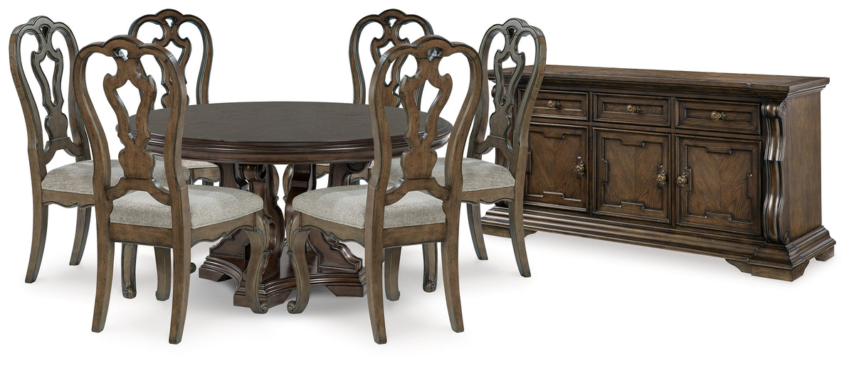 Maylee Dark Brown Dining Table and 6 Chairs with Buffet – Luna Furniture