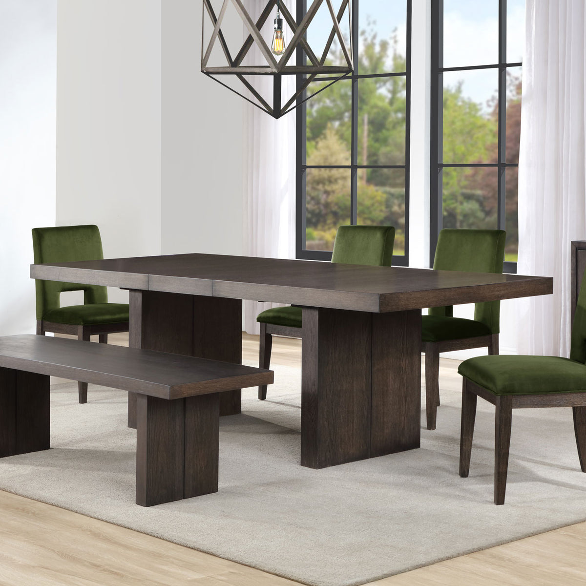 Evan 6-Piece 78-96-inch Table Set with Green Velvet Chairs – Luna Furniture