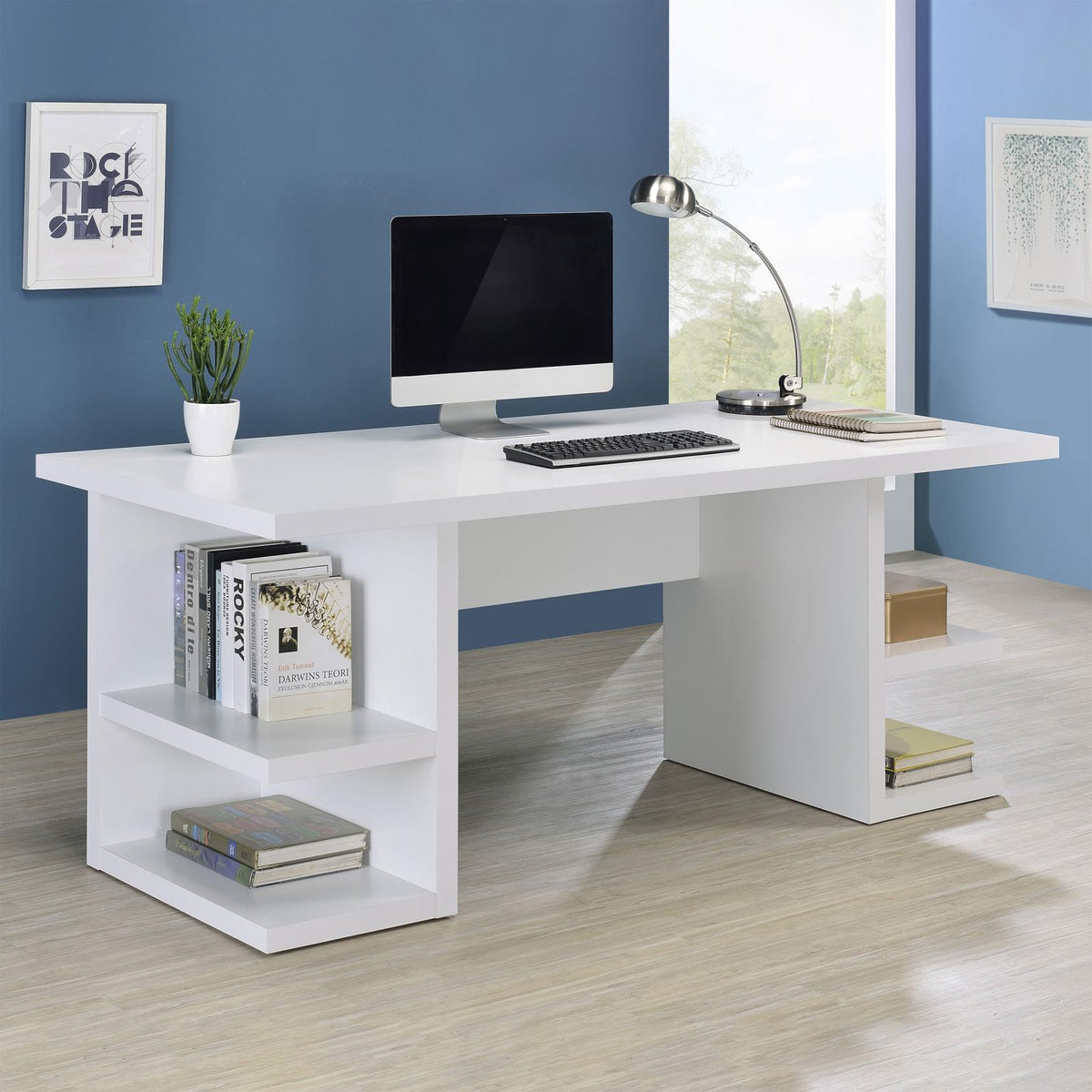 Alice Writing Desk White with Open Shelves - Luna Furniture
