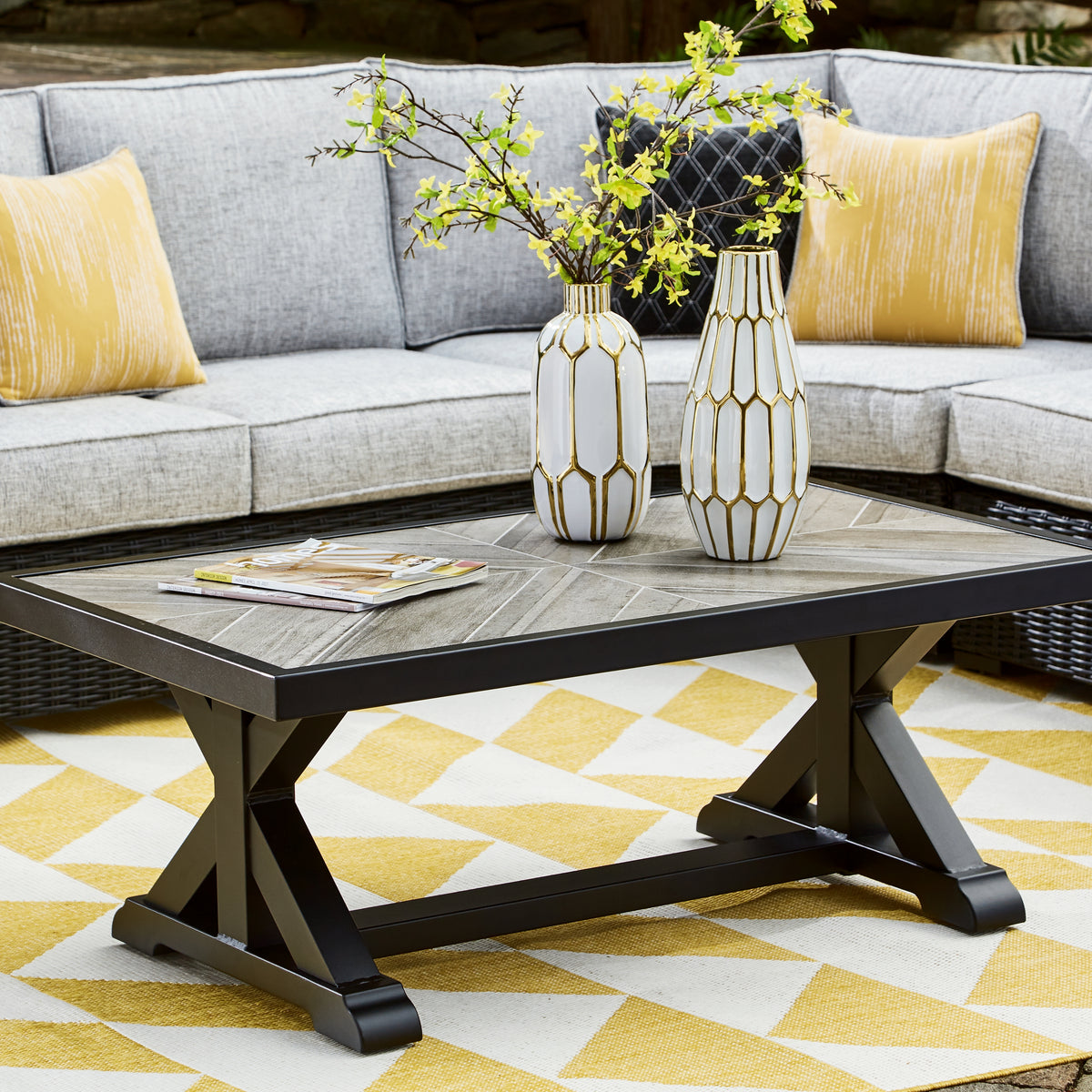Beachcroft Black/Light Gray Outdoor Coffee Table - Luna Furniture