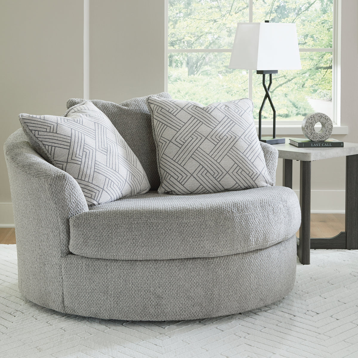 Casselbury Cement Oversized Swivel Accent Chair - Luna Furniture